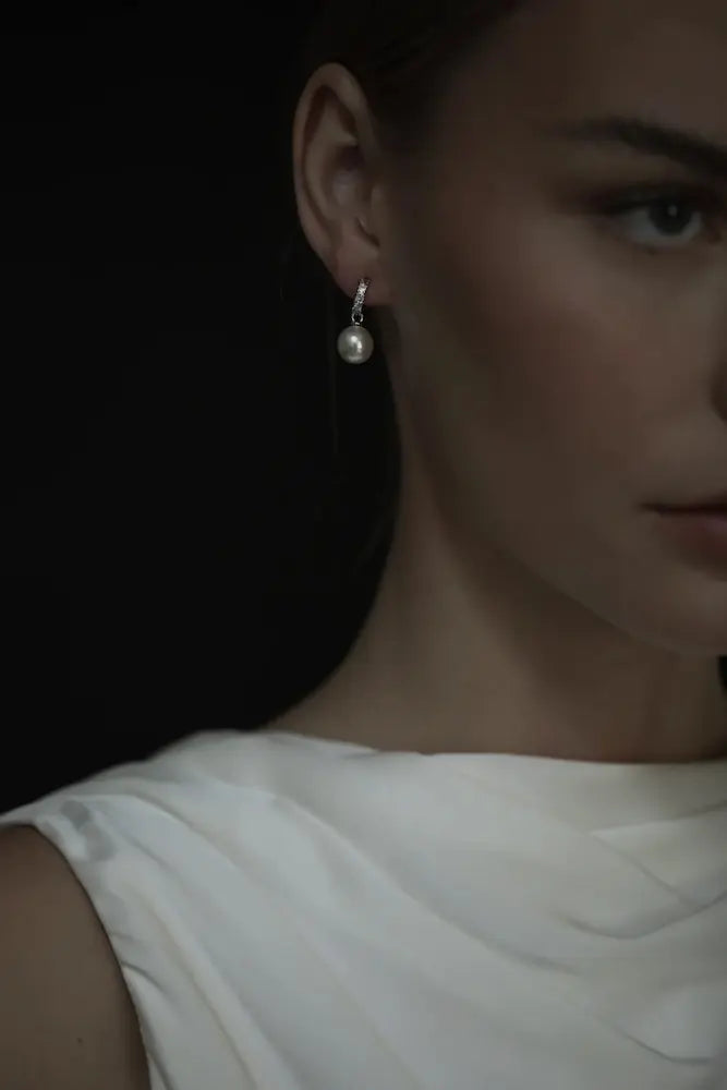 Studio Bride By A.B. Ellie Pearl Pave Huggie Drop Brides Earrings